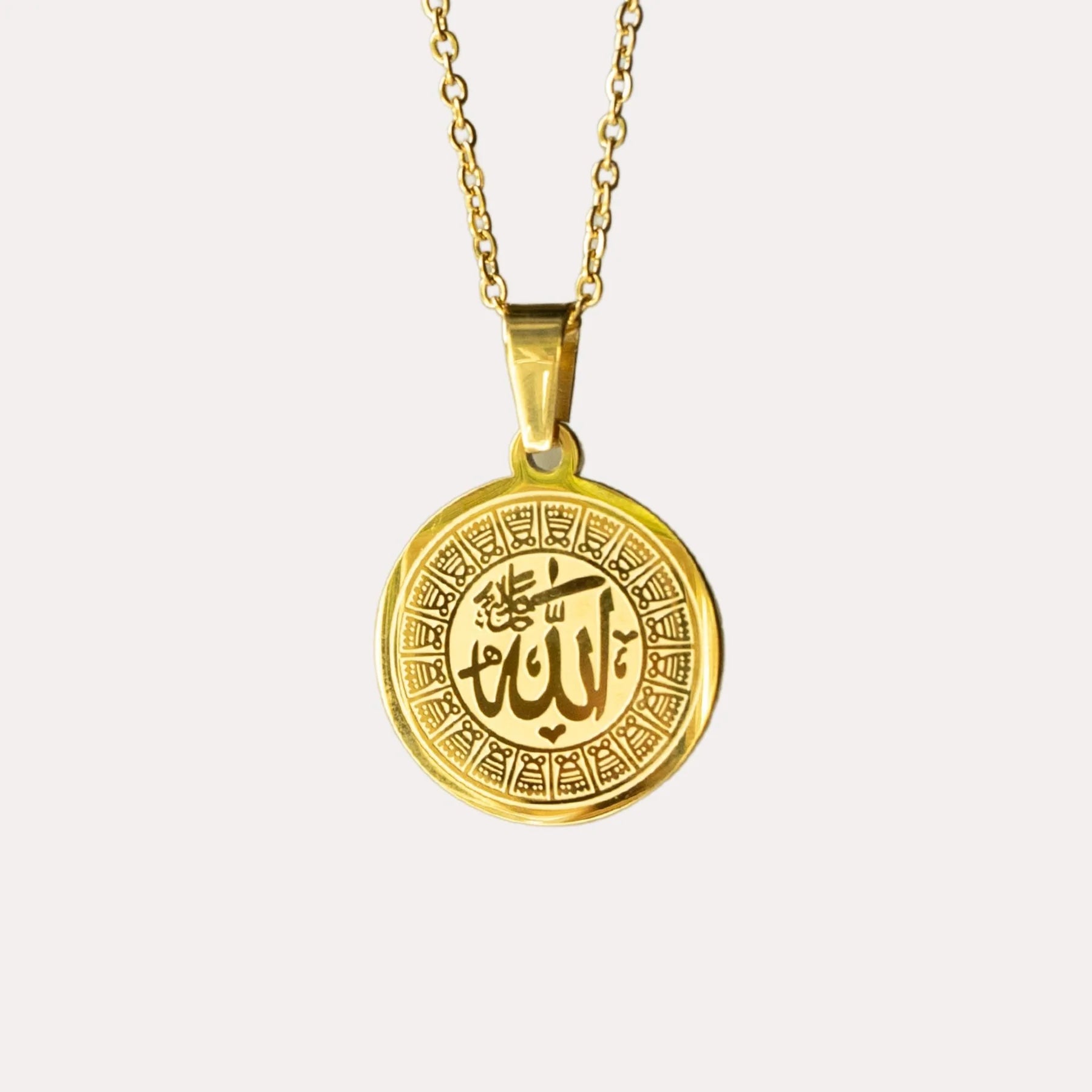 Allah Medallion Necklace Gold 1 mm Cable Chain